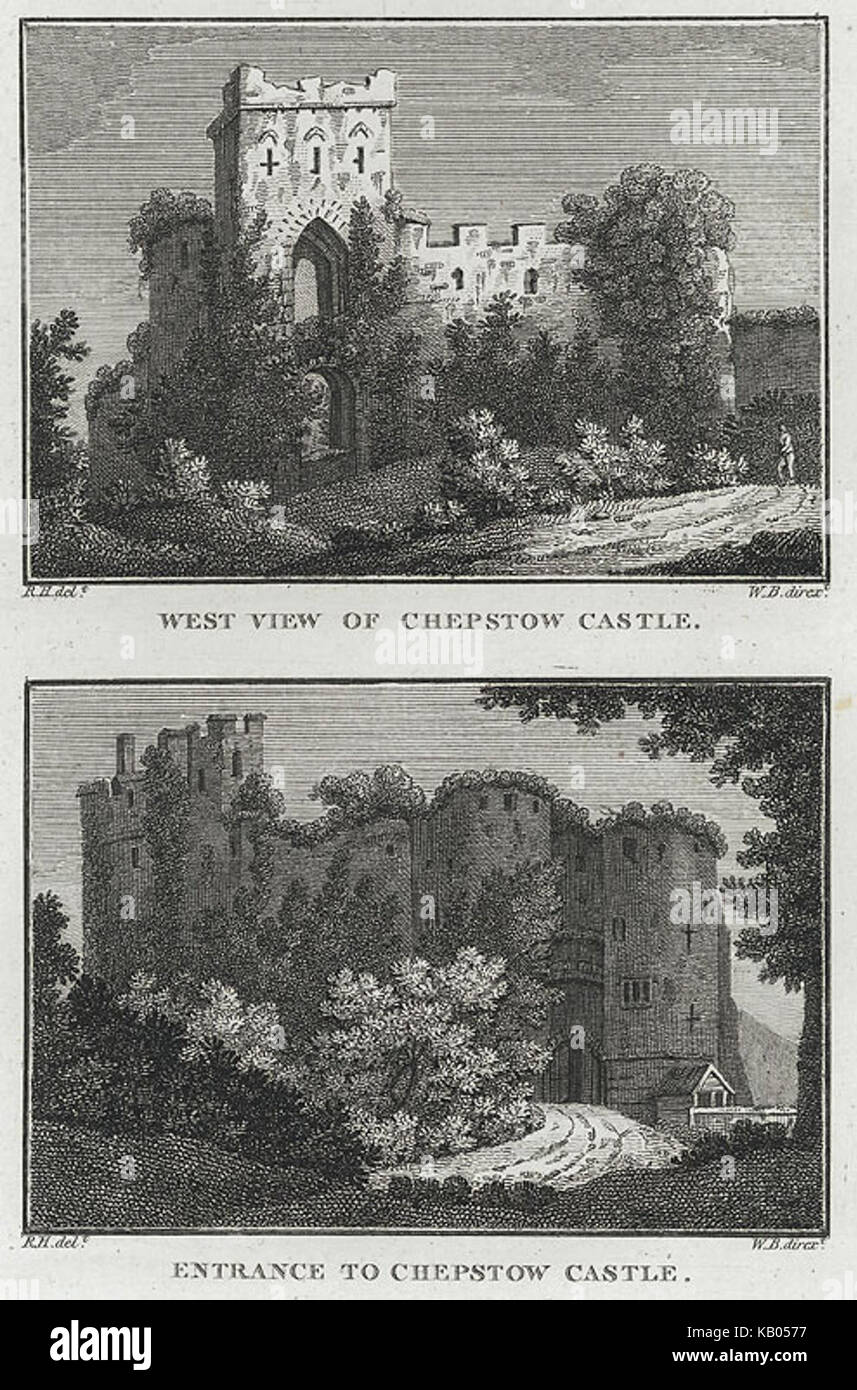 West View of Chepstow Castle. (and) Entrance to Chepstow Castle Stock ...