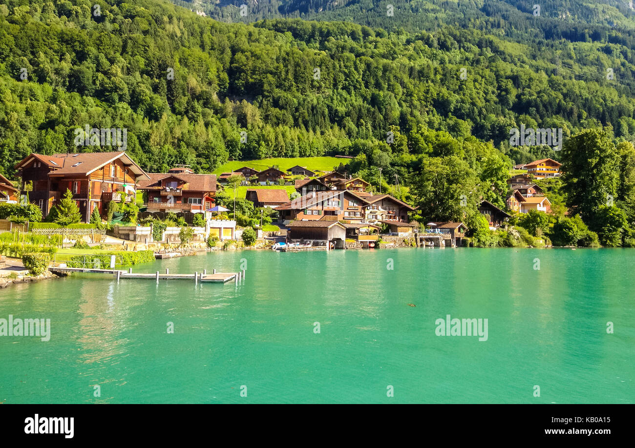 Lake Brienz (Brienzersee) Embankment Scenery view from cruise boat ...