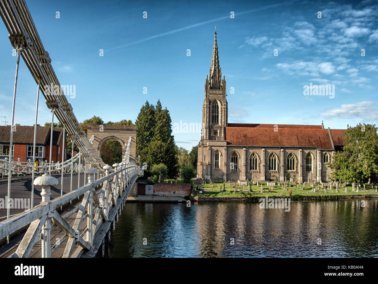Suspension Bridge and All Saints Church at Marlow, Buckinghamshire ...