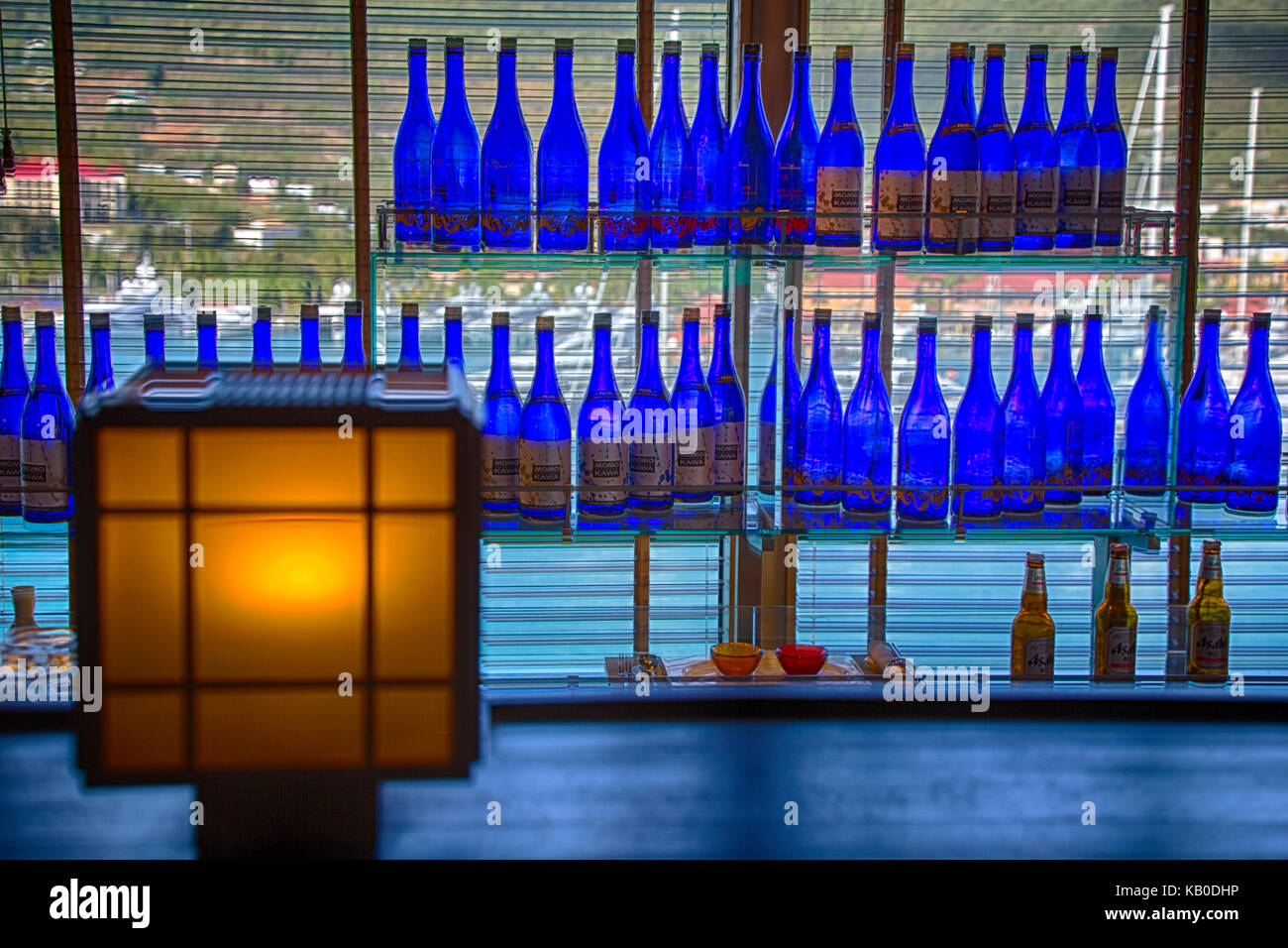 Bottles of Sake on Display in an Onboard Cruise Liner's Bar. FOR ...