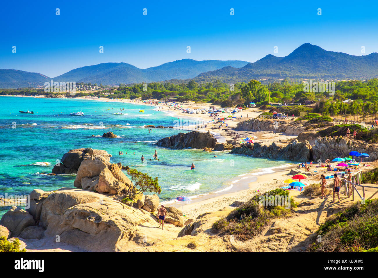 COSTA REI, SARDINIA - August 2017 - Spaggia di Santa Giusta beach with ...