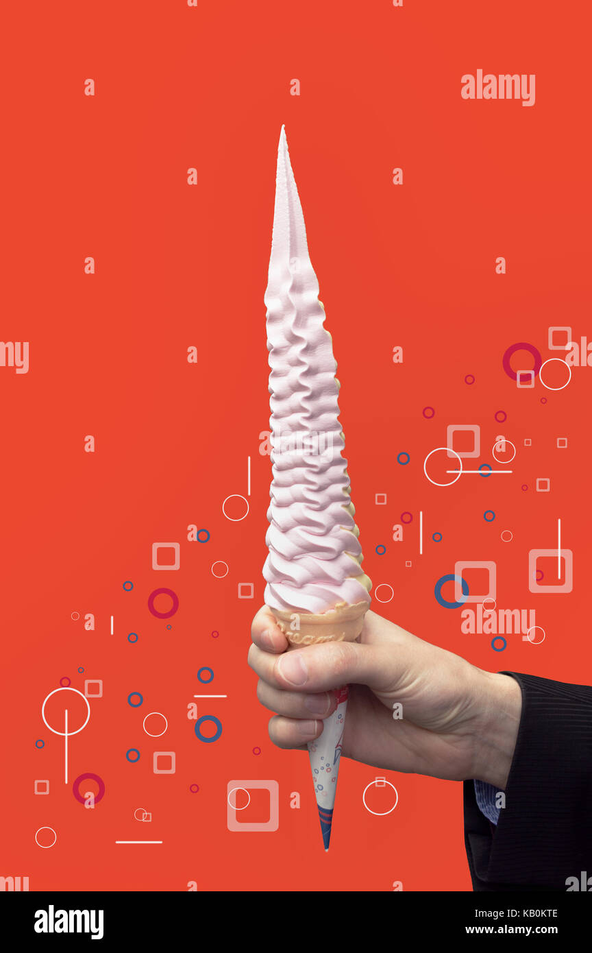 long icecream cone orange bg Stock Photo - Alamy