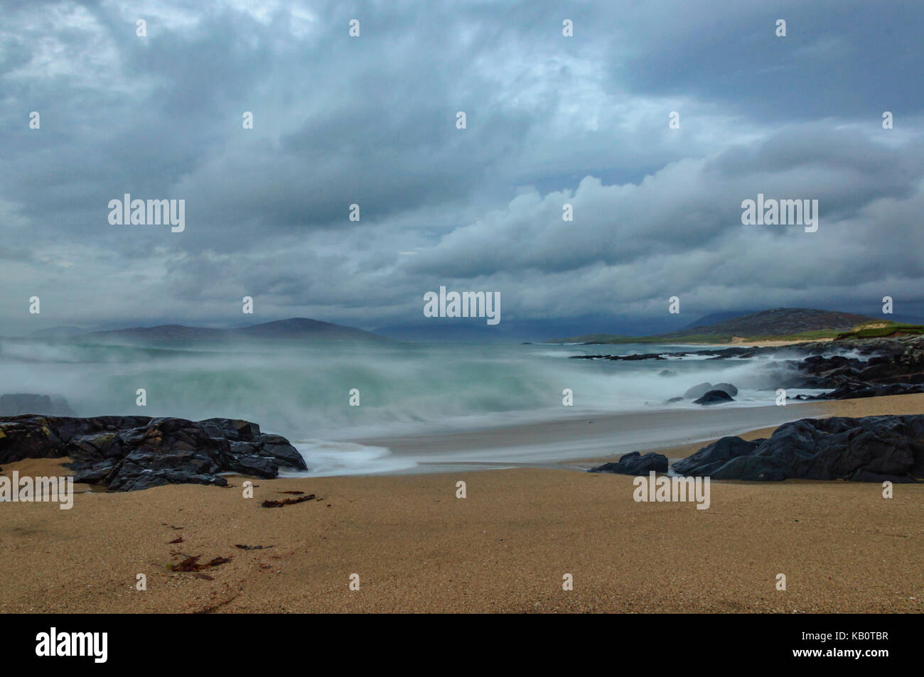 Borve beach on the Isle of Harris, Scotland, UK, on a stormy afternoon ...