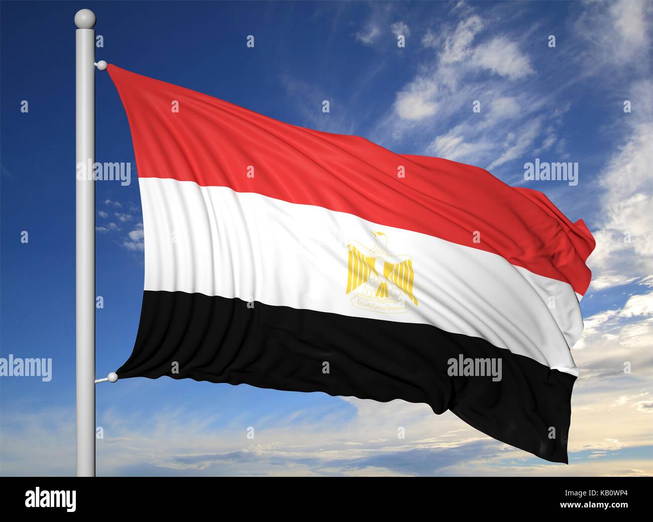 Waving flag of Egypt on flagpole, on blue sky background Stock Photo ...