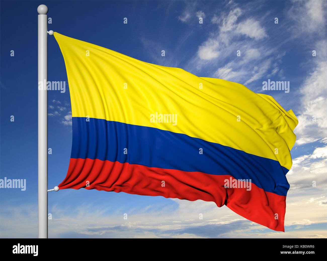 Waving flag of Colombia on flagpole, on blue sky background Stock Photo ...