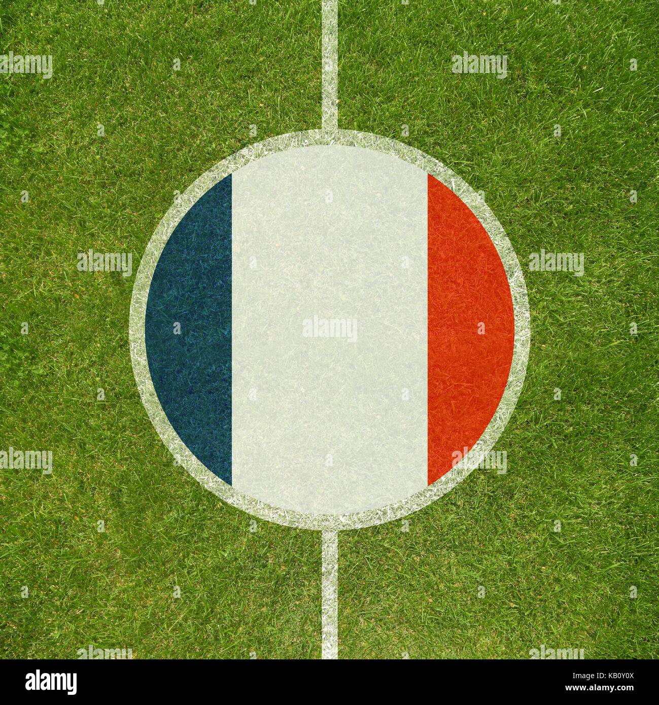 Football field center closeup with French flag in circle Stock Photo ...
