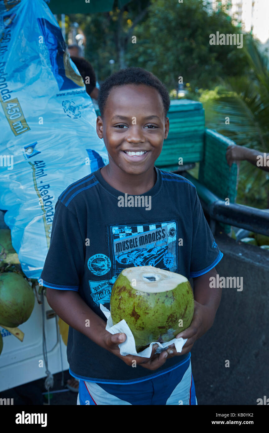 Boy selling coconuts, Niteroi, Rio de Janeiro, Brazil, South America ...