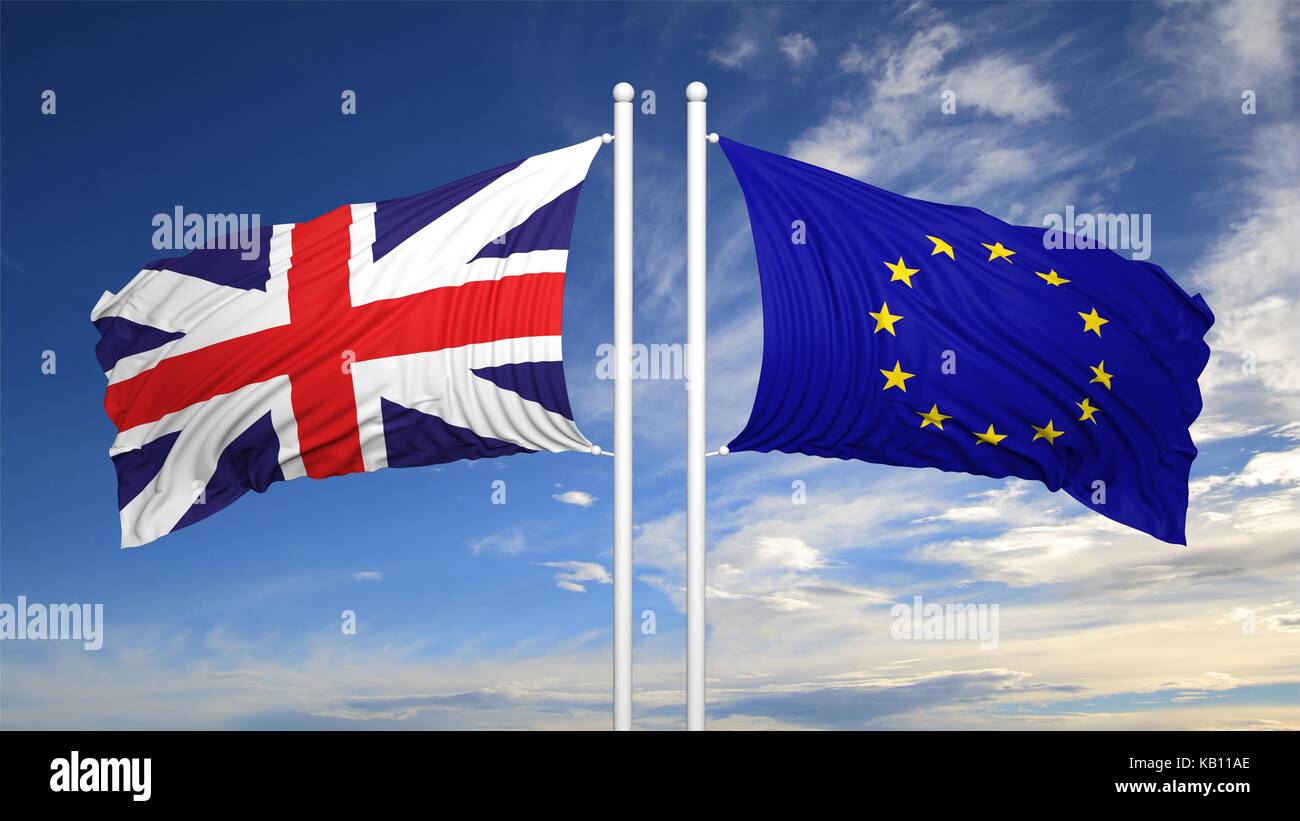 EU and British flags against of blue sky Stock Photo - Alamy