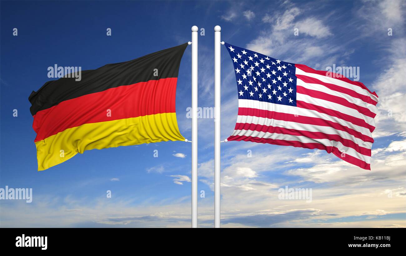 German and American flags against of blue sky Stock Photo - Alamy