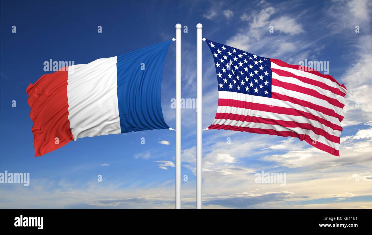 French and American flags waving against of cloudy sky Stock Photo - Alamy