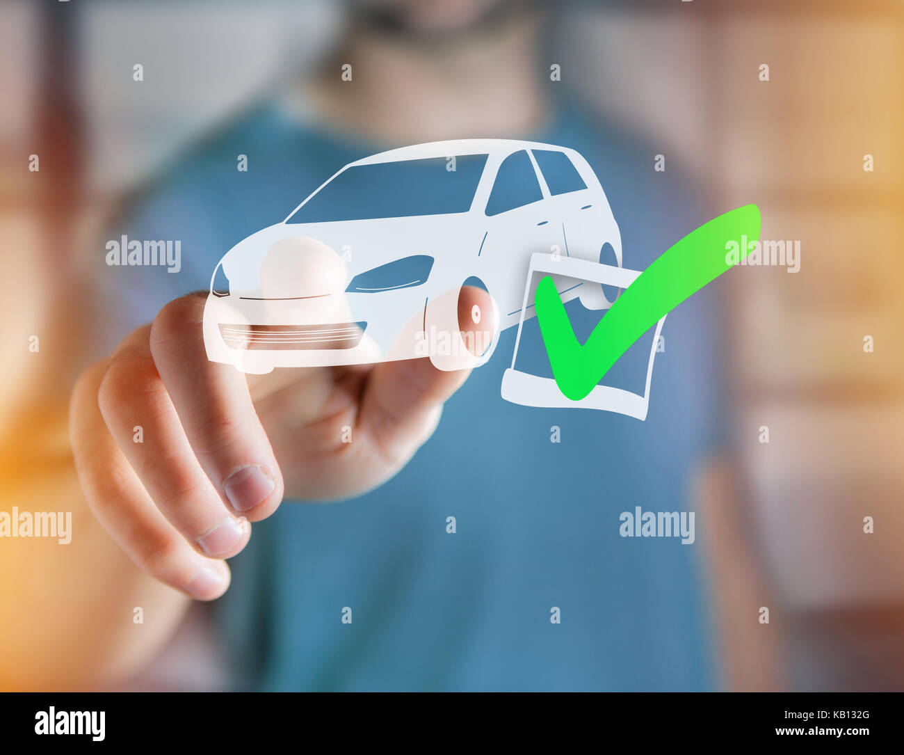 View of a Verified car ready to go on a futuristic interface ...