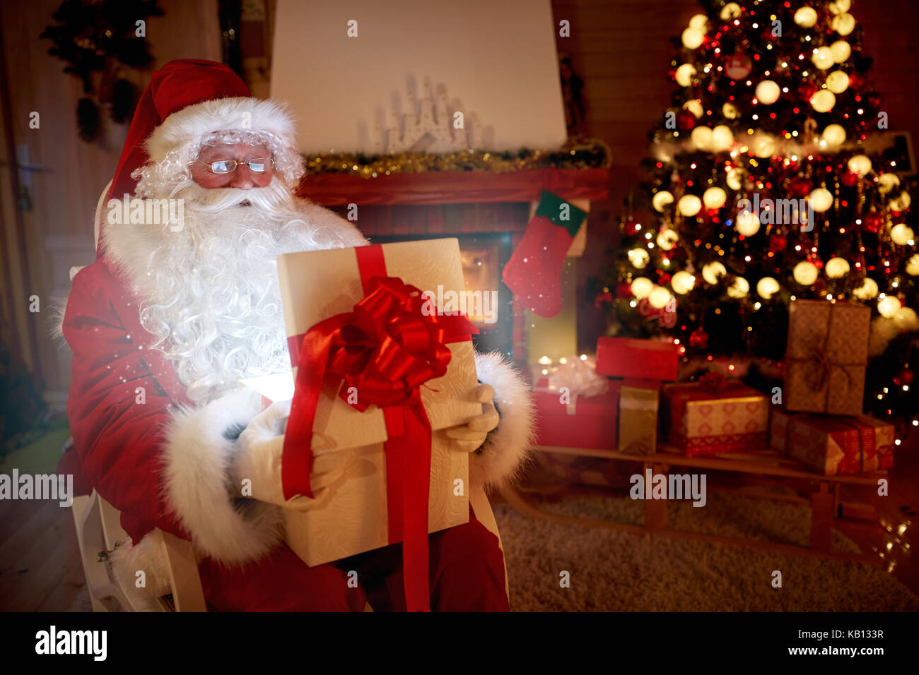 Magical present in Santa Claus hands, happy marry charismas Stock Photo ...