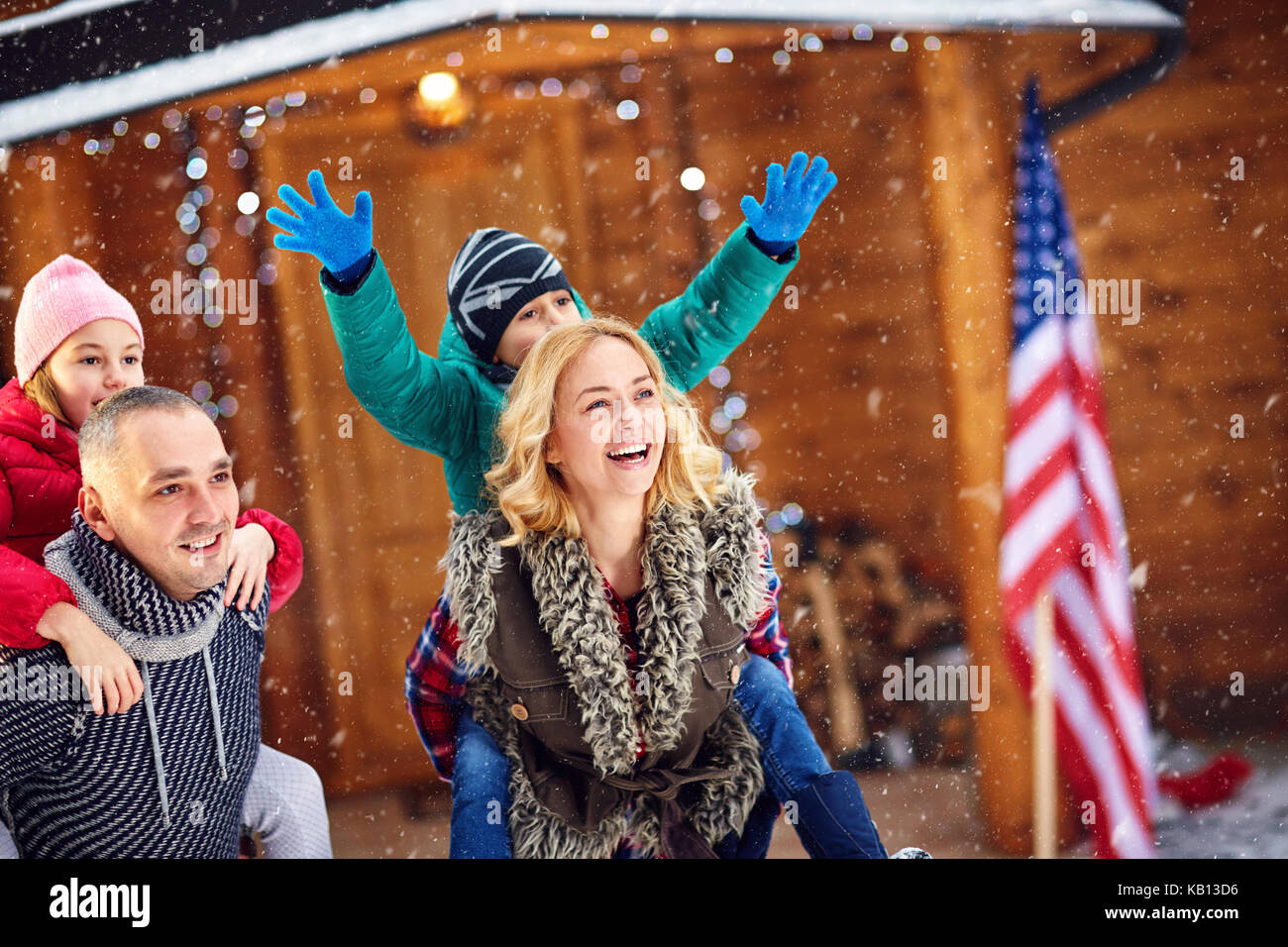 family in winter holidays with children outdoors Stock Photo - Alamy