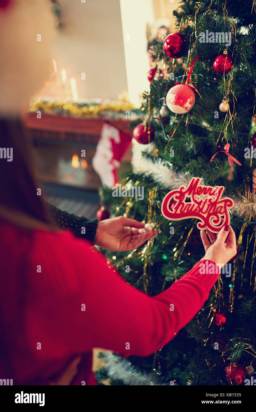 Preparing Christmas tree for Christmas time, concept Stock Photo - Alamy