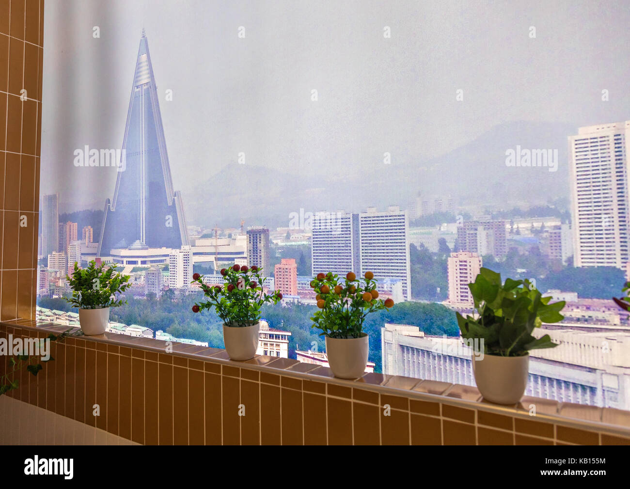 View on ryugyong hotel from a balcony during the exhibition pyongyang ...