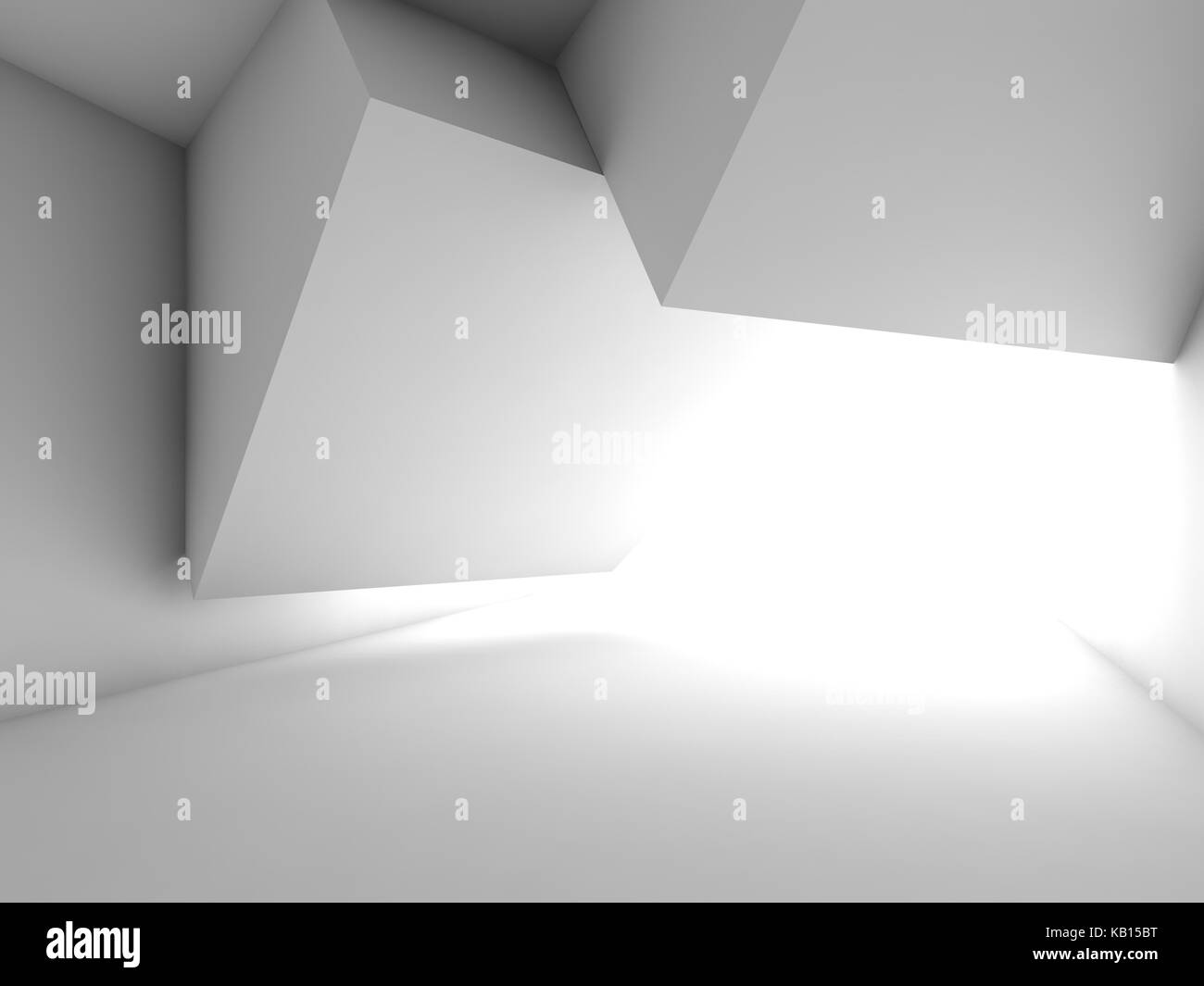 Abstract blank interior background, white cube shaped installation, 3d ...