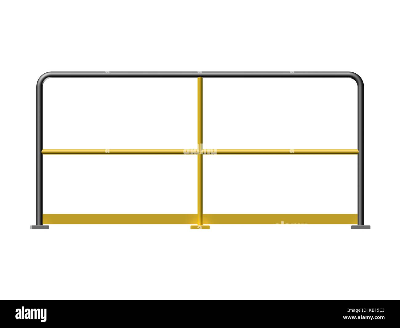 Frontal view of yellow and black steel industrial handrail railing ...