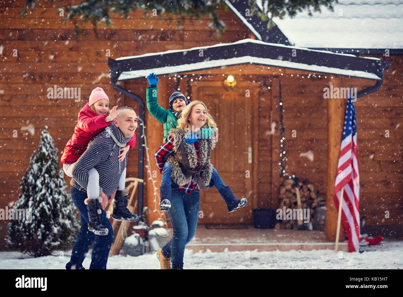 winter holidays-family with children outdoors Stock Photo - Alamy