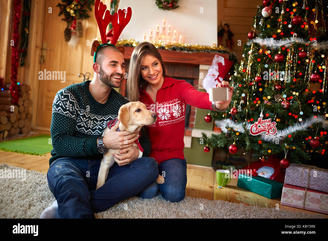 Christmas selfie in weekend house Stock Photo - Alamy