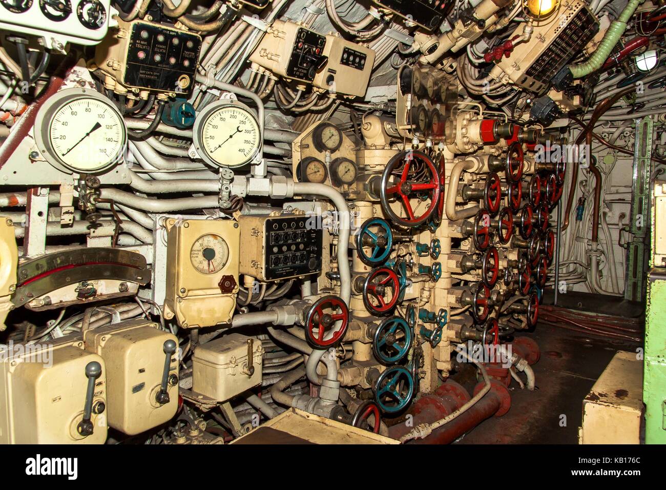 Interior of combat submarine compartment with devices of control Stock ...