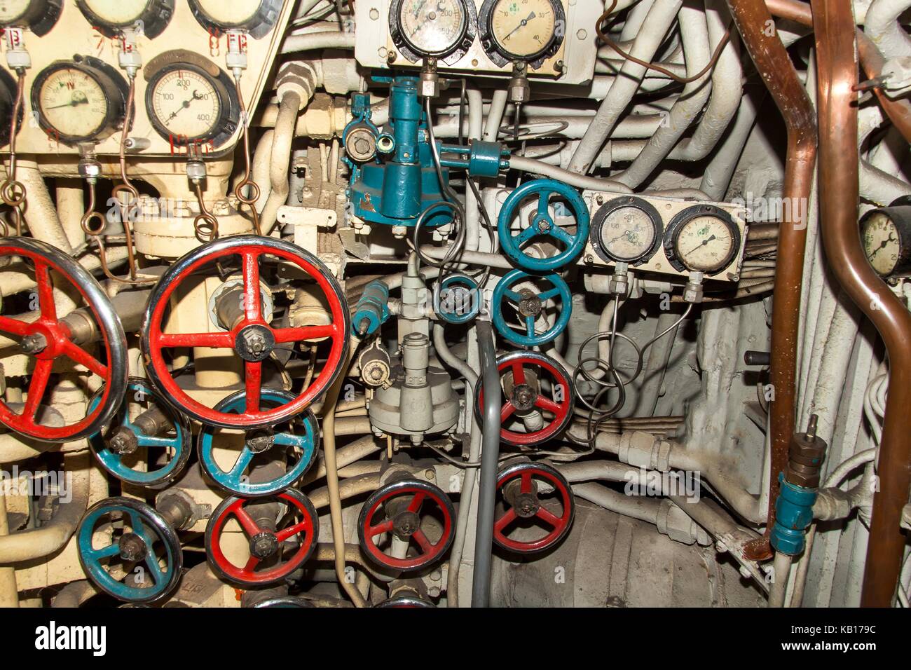 Interior of combat submarine compartment with devices of control Stock ...