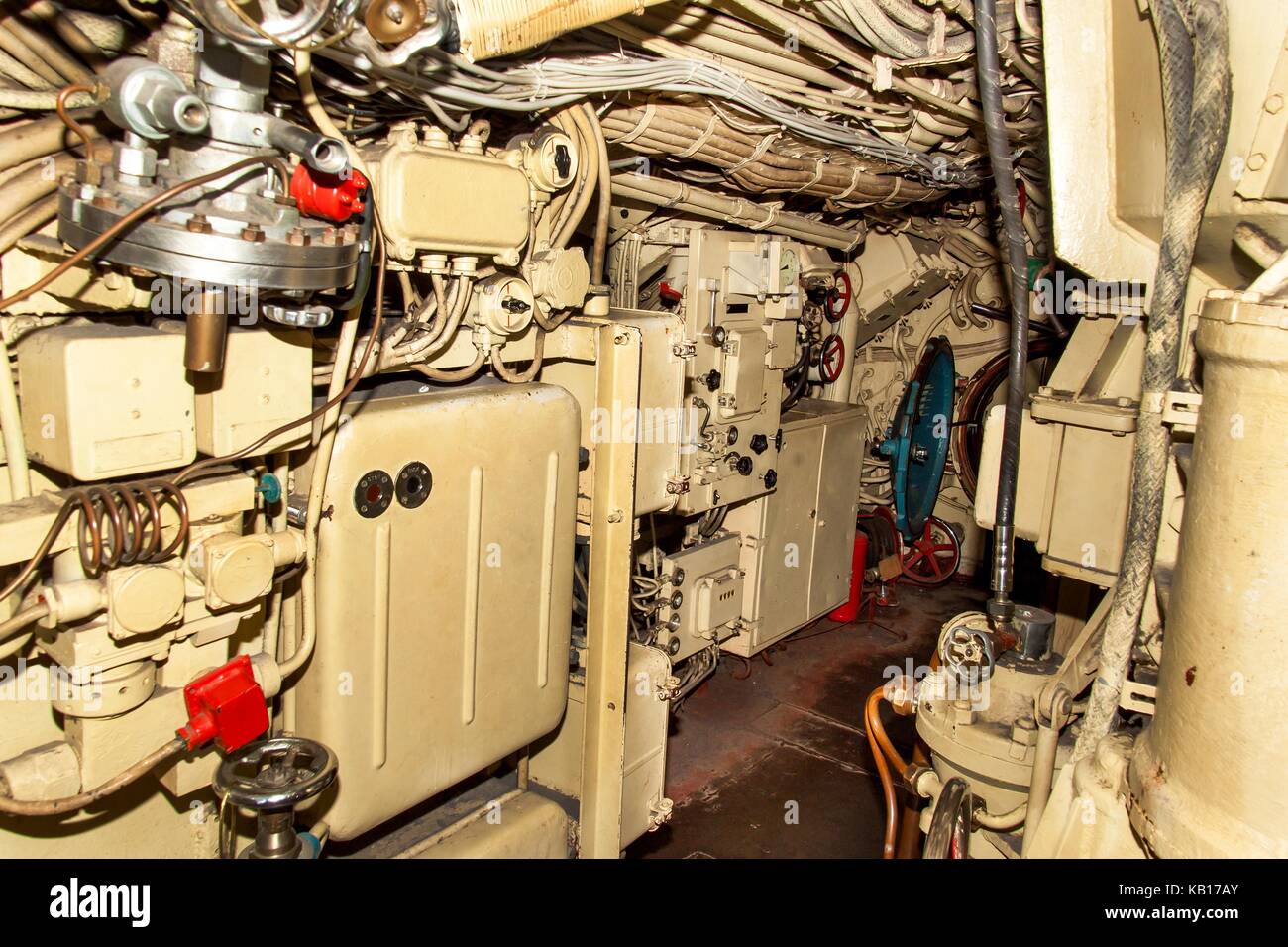 Interior of combat submarine compartment with devices of control Stock ...