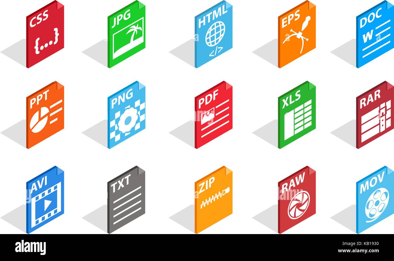 Files type icon set, isometric style Stock Vector Image & Art - Alamy