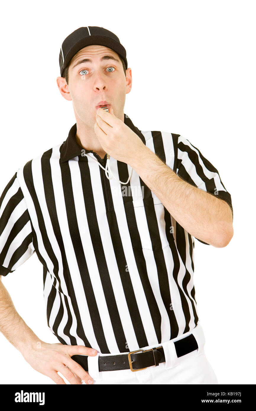 Caucasian male as American football referee. Isolated on white ...
