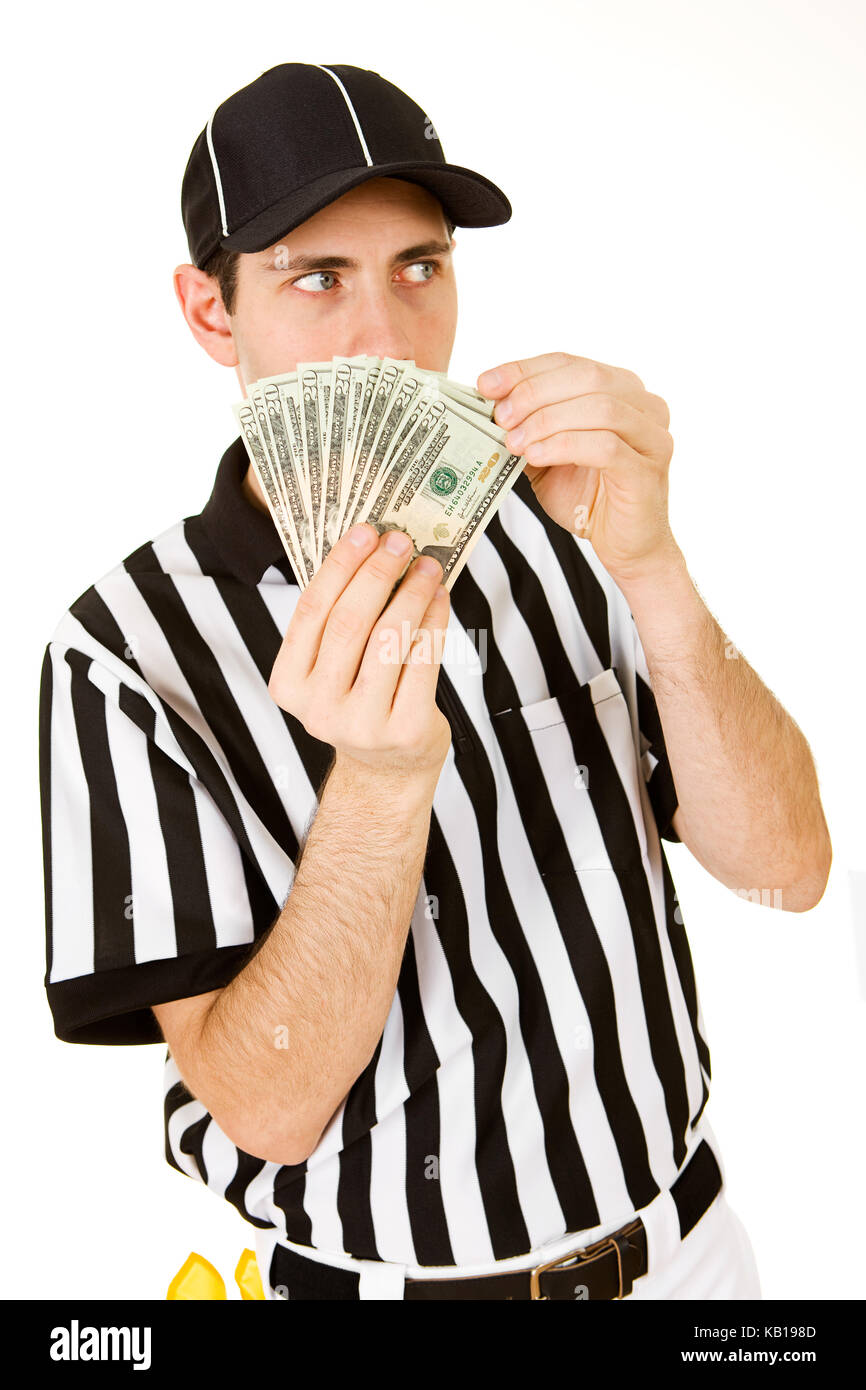 Caucasian male as American football referee. Isolated on white ...