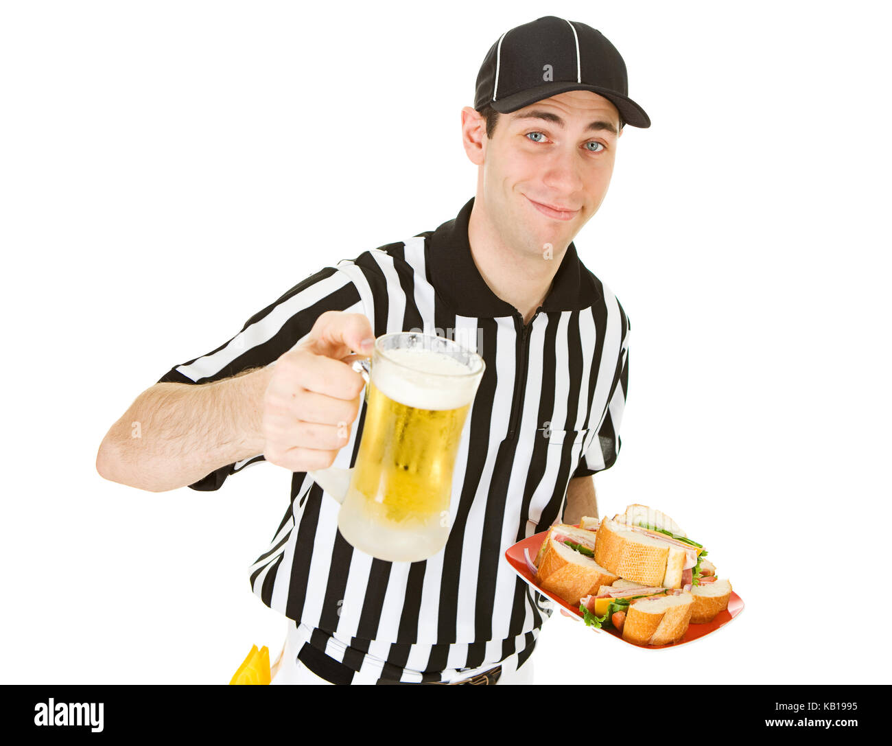 Caucasian male as American football referee. Isolated on white ...