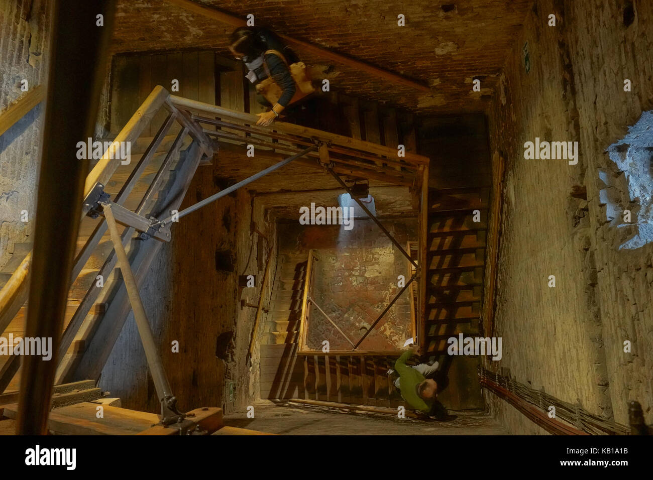 A view of the staircase inside the Asinelli Tower in Bologna. From a ...