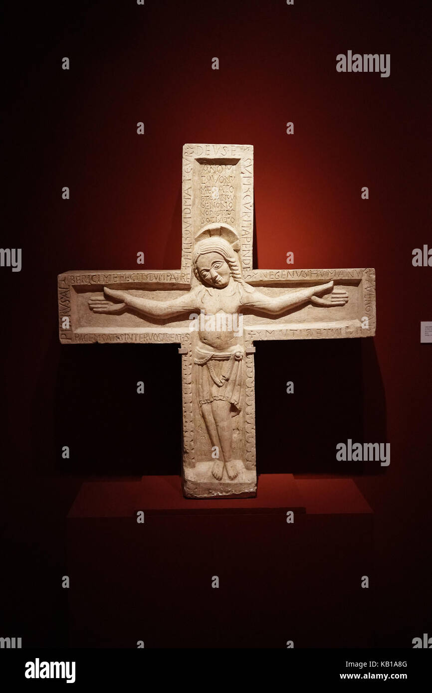 A detail view of a medieval cross in the Museo Civico in Bologna. From ...