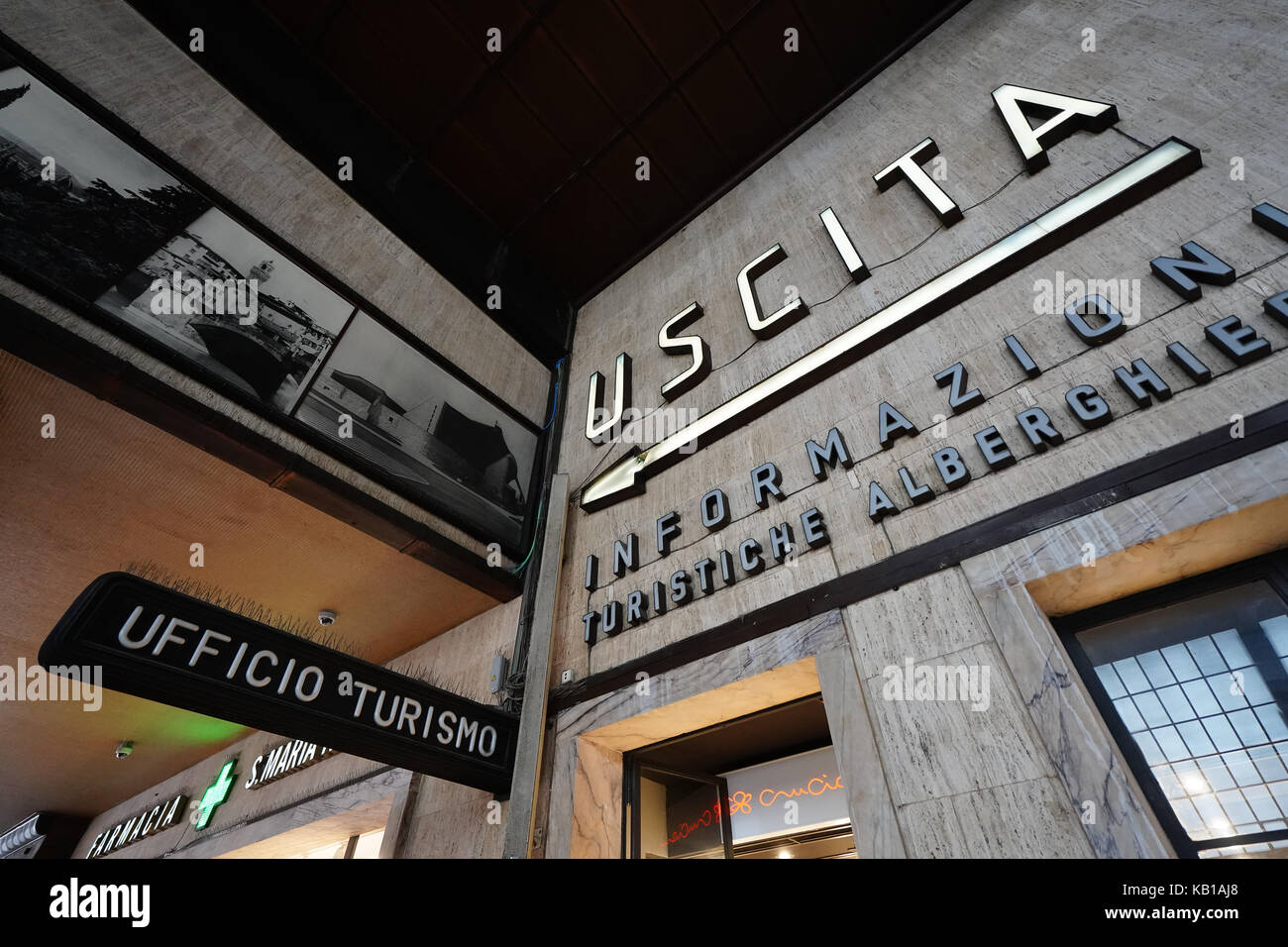 A general view of the old-fashioned signs inside the train station in ...