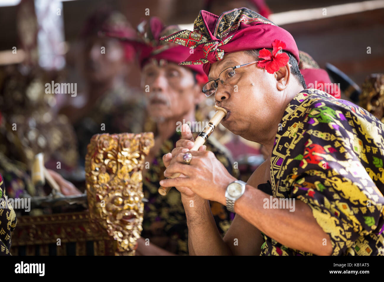 BALI, INDONESIA, DECEMBER, 24,2014: Musicians in the troupe play ...