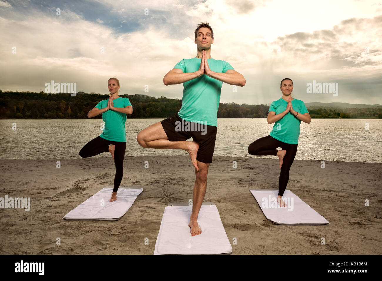Group practicing tree pose in hi-res stock photography and images - Alamy