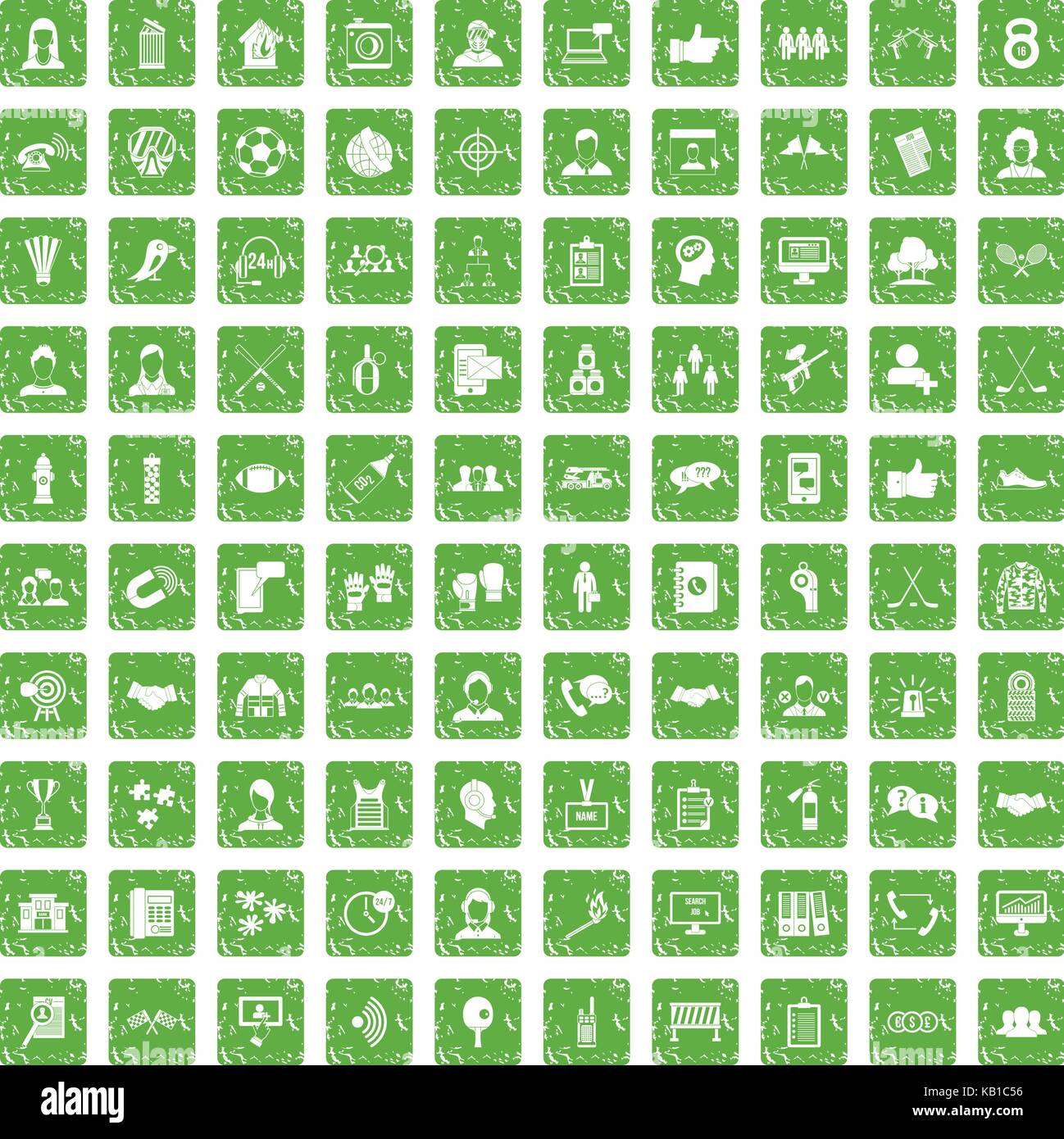100 team icons set in grunge style green color isolated on white ...