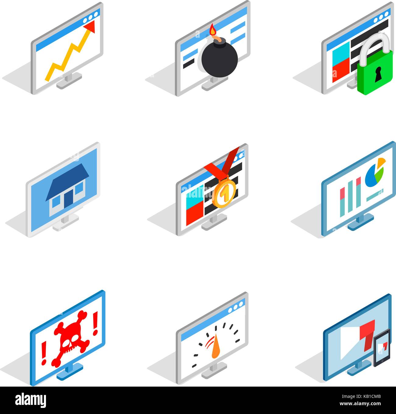Pc monitor icon set, isometric style Stock Vector Image & Art - Alamy