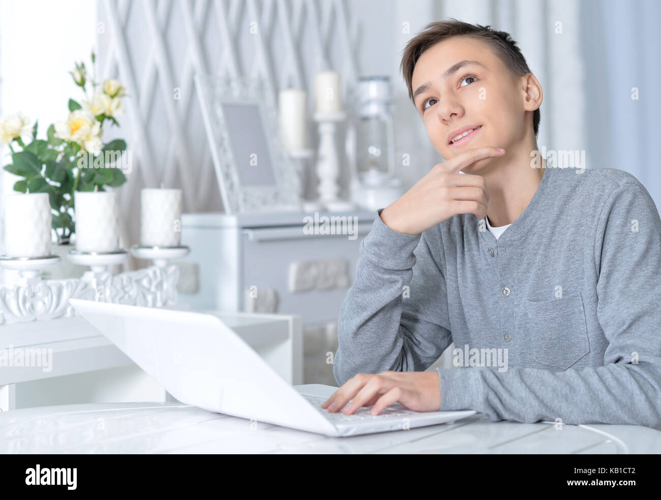 boy with modern laptop Stock Photo - Alamy