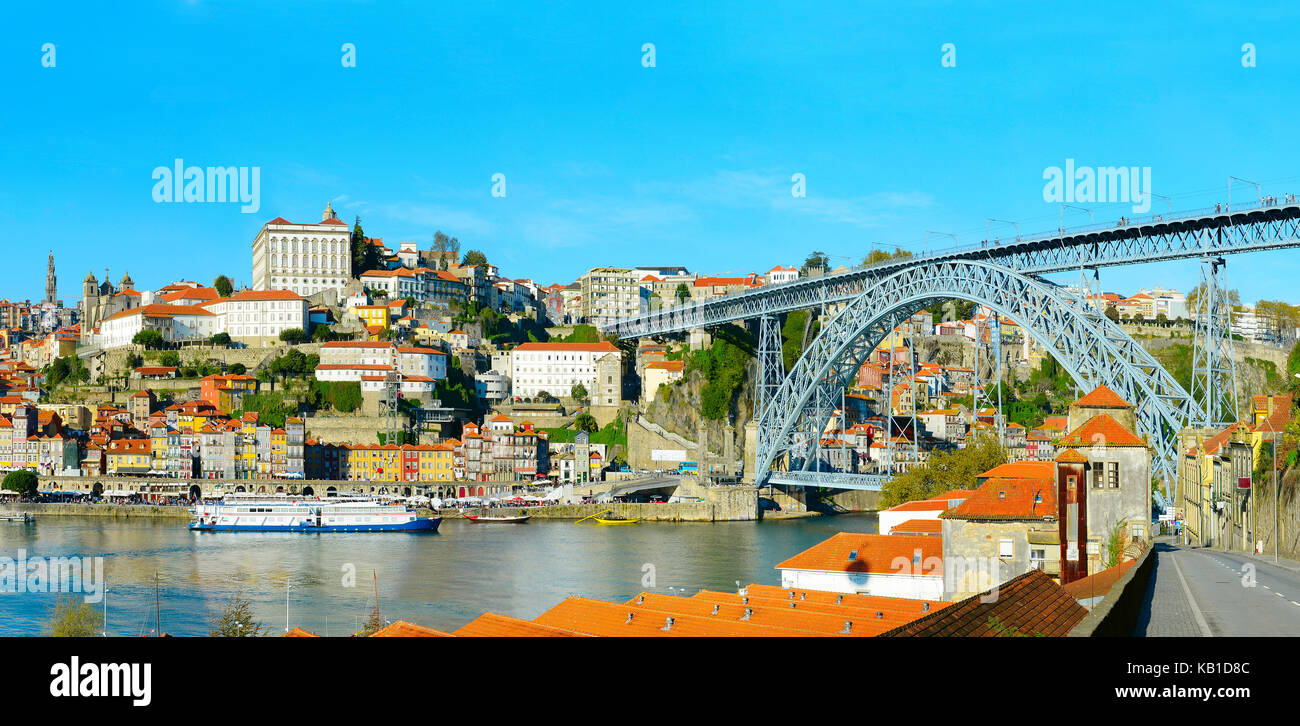 View of Porto with famous Dom Luis II bridge on Douro river. Portugal ...