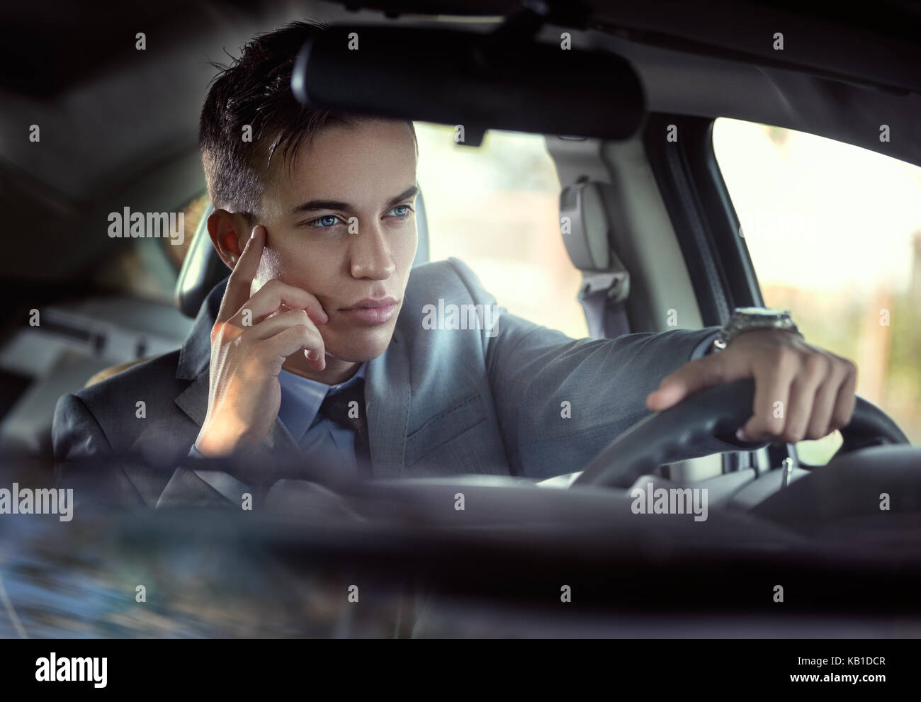 Elegant male model in car Stock Photo - Alamy