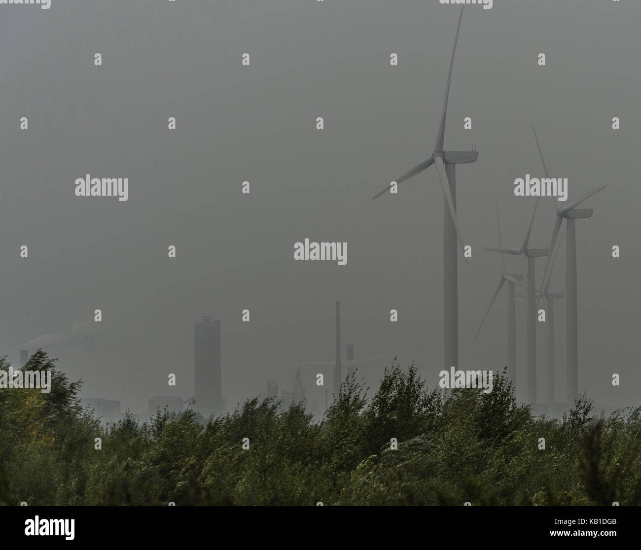 wind turbines in fog Stock Photo - Alamy
