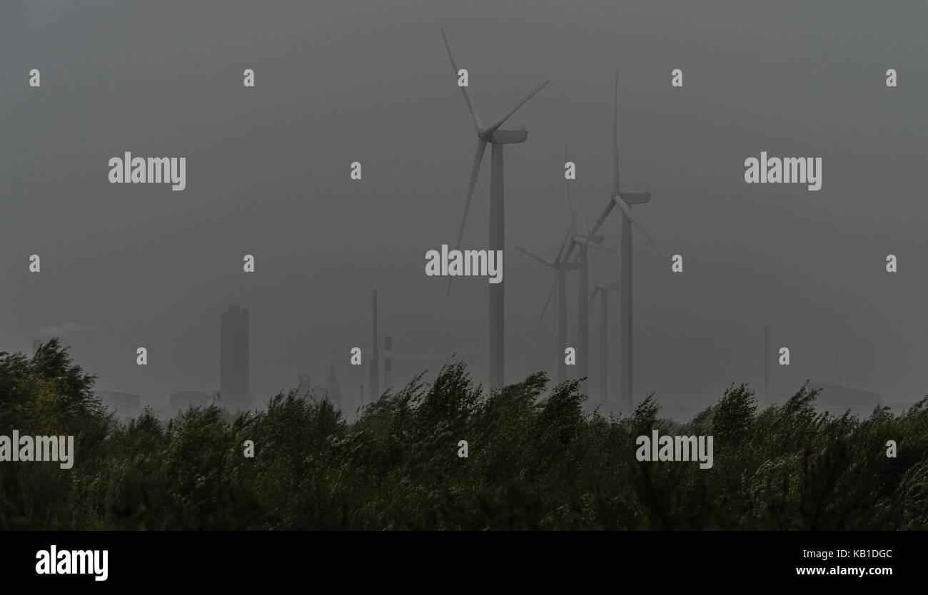 wind turbines in fog Stock Photo - Alamy