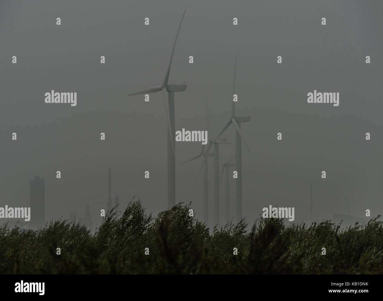 wind turbines in fog Stock Photo - Alamy