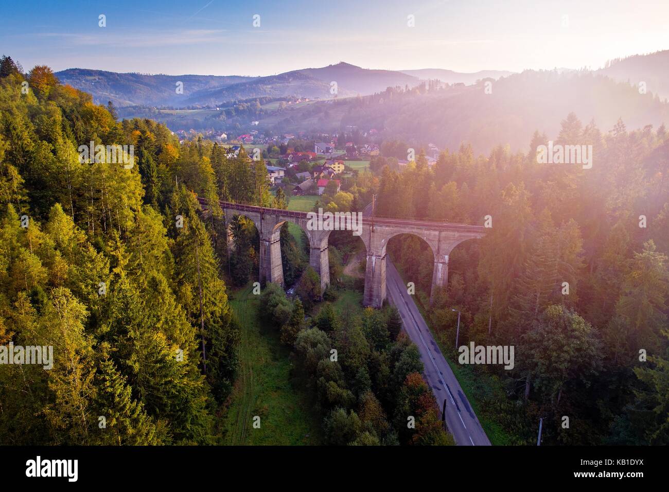 Aerial view on railway viaduct. Wisla, Silesian Beskid, Poland Stock ...