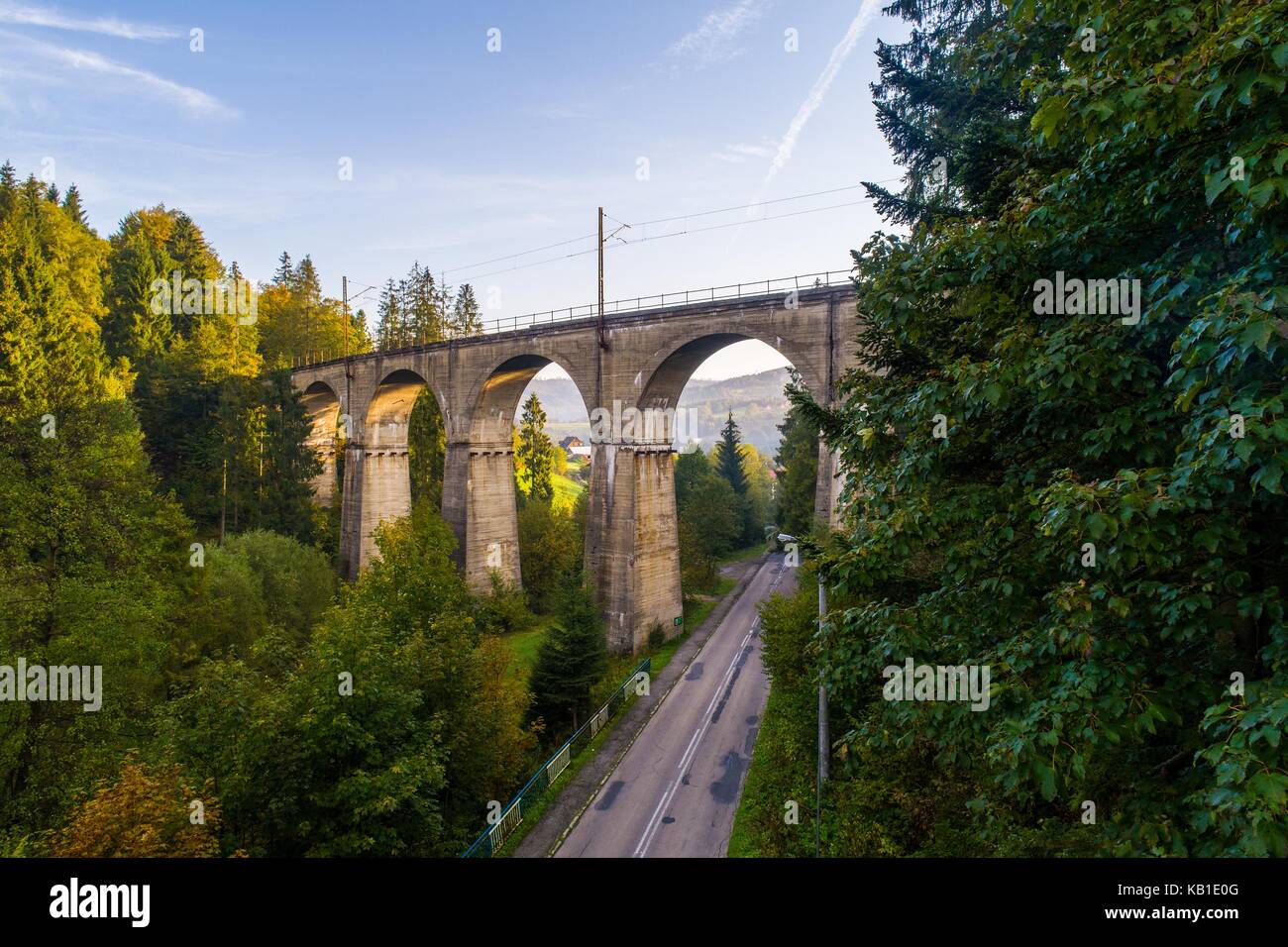 Aerial view of railway viaduct. Wisla, Silesian Beskid, Poland Stock ...