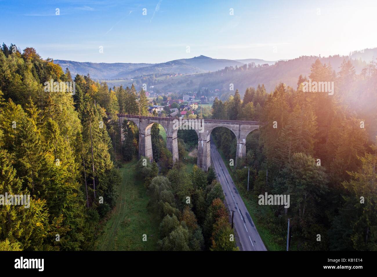 Aerial view of railway viaduct. Wisla, Silesian Beskid, Poland Stock ...