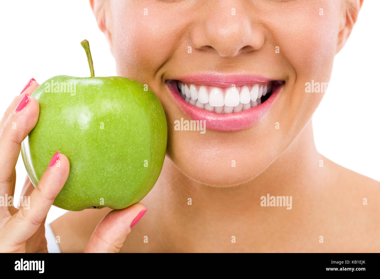 healthy teeth and green apple Stock Photo - Alamy