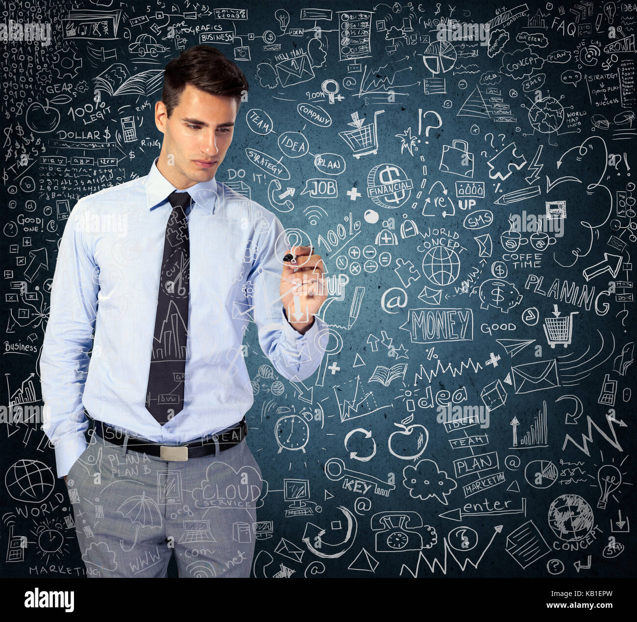 handsome businessmen drawing success business strategy Stock Photo - Alamy