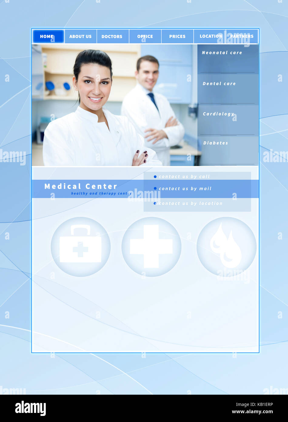 website template medical, health care theme - blue design with layout ...
