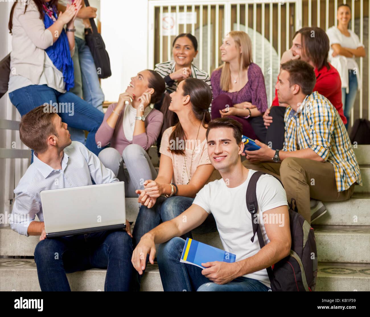 Group of university student together on break Stock Photo - Alamy